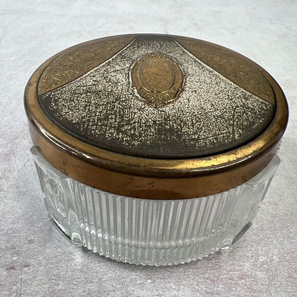 Other | Vintage Face Powder Footed Jar With Art Deco Motif And Gold ...